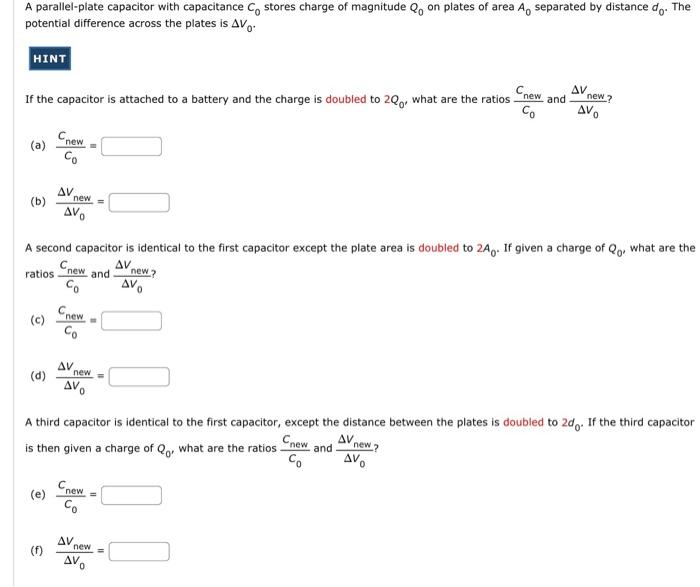 Solved A parallel-plate capacitor with capacitance C0 stores | Chegg.com