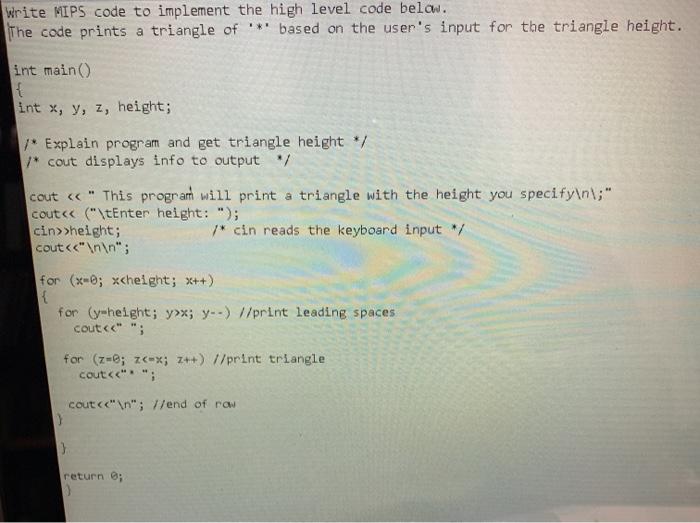 Solved Write MIPS code to implement the high level code | Chegg.com
