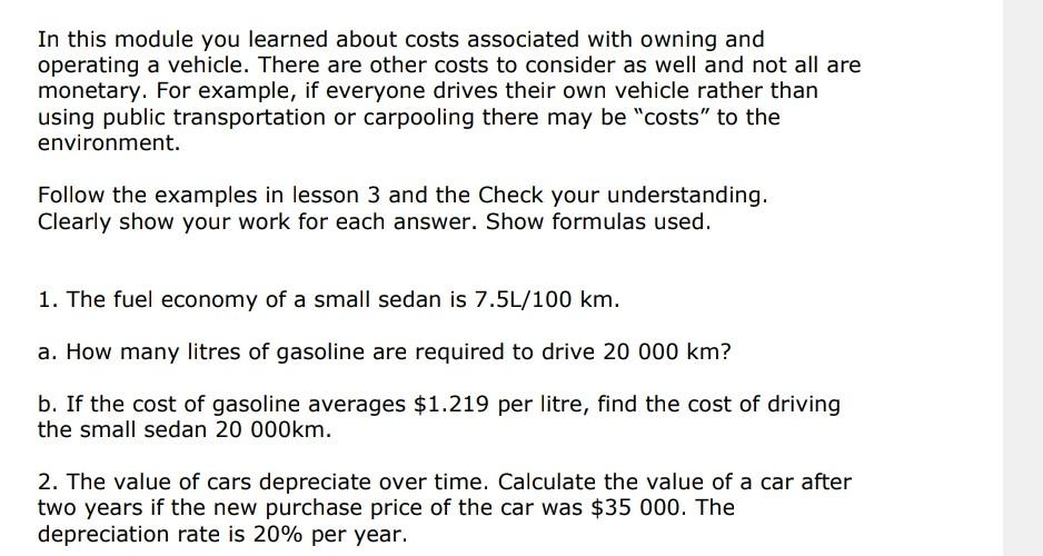 Solved In this module you learned about costs associated | Chegg.com