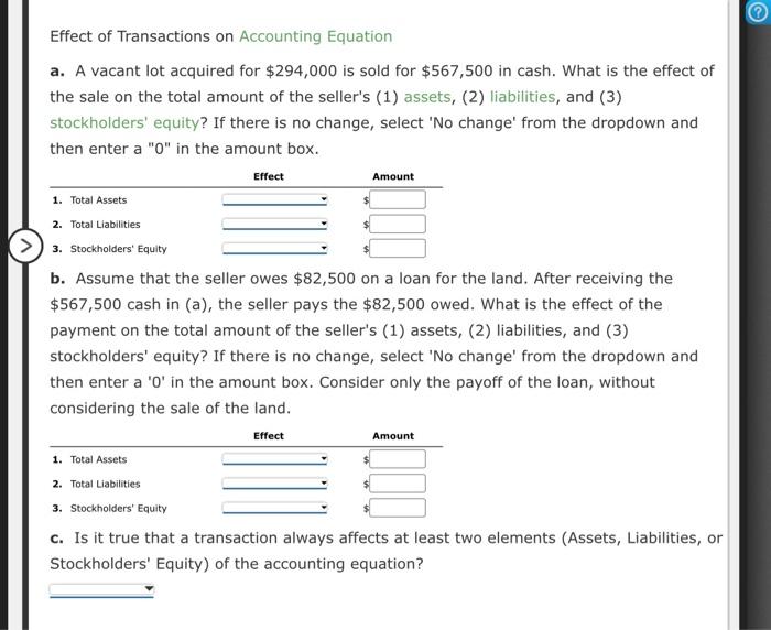 Solved Effect of transactions on accounting equationa. A | Chegg.com