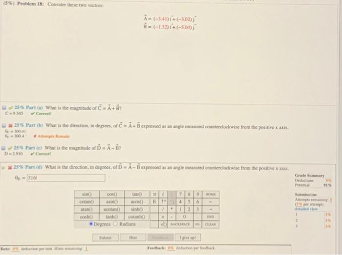 Solved (5\%) Problem 18: Consider these two vactors: | Chegg.com