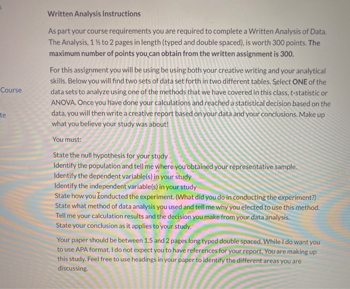 Solved Written Analysis Instructions As part your course | Chegg.com