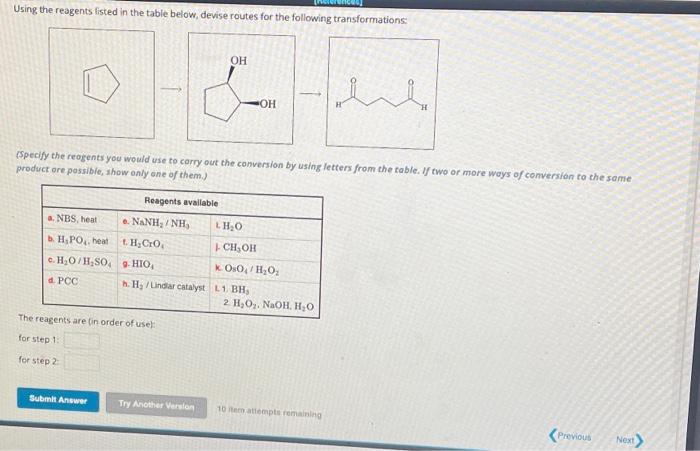 Solved Using the reagents fisted in the table below, devise | Chegg.com