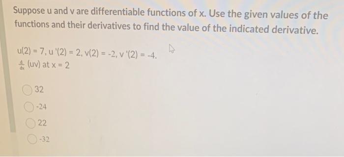 Solved Suppose u and v are differentiable functions of x. | Chegg.com