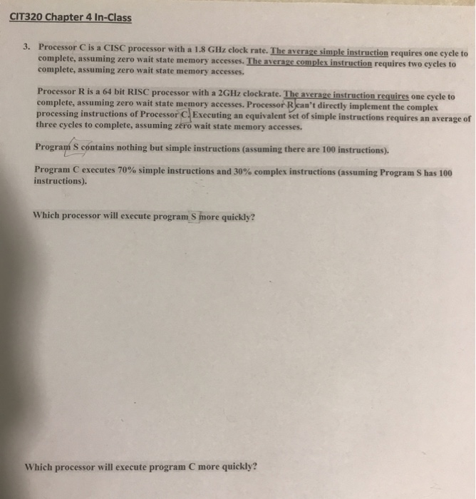 Solved 3. Processor C is a CISC processor with a 1.8 GHz | Chegg.com