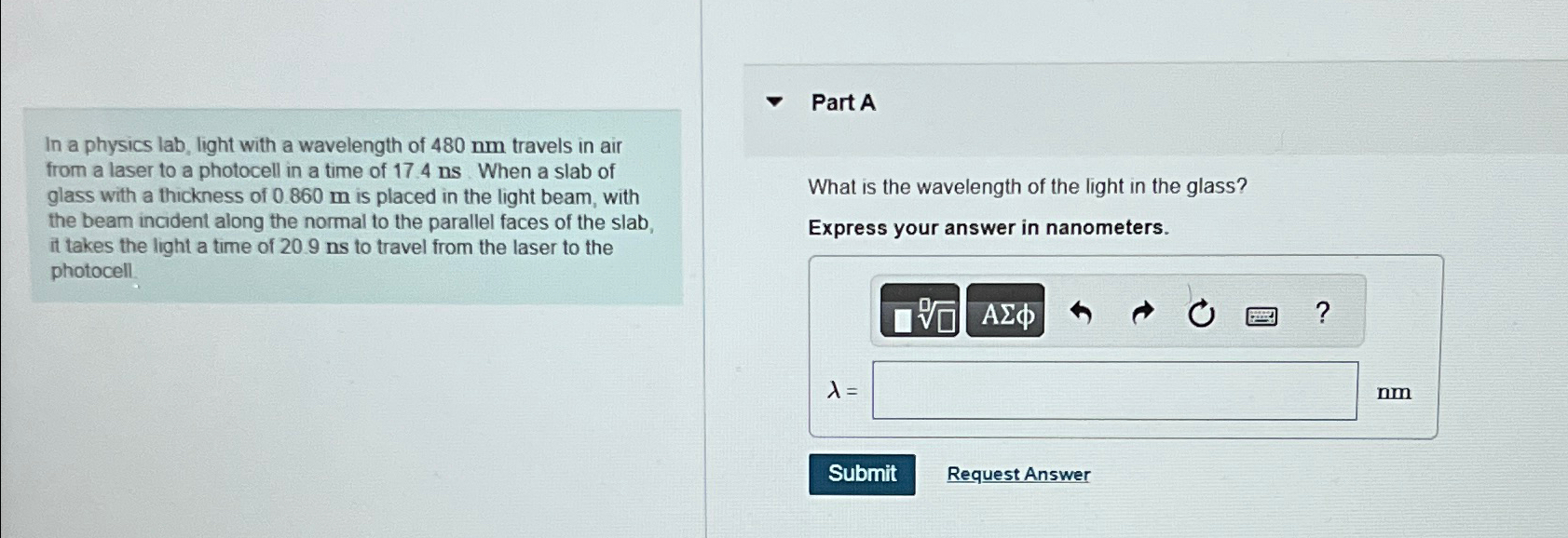 Solved In a physics lab, light with a wavelength of 480nm | Chegg.com