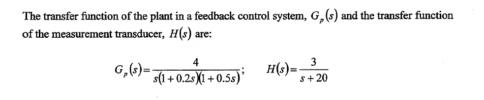 Solved The transfer function of the plant in a feedback | Chegg.com