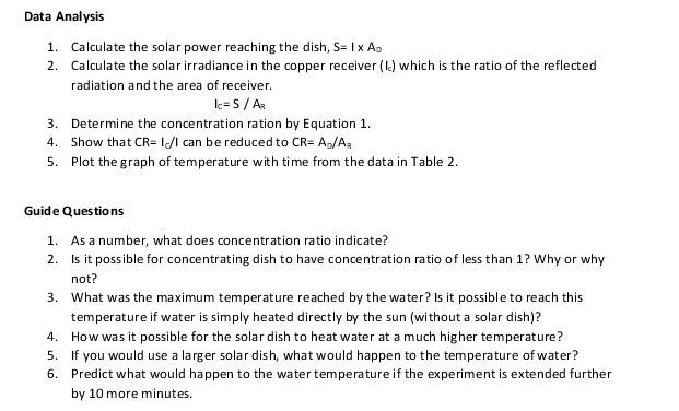 Solved Data Analysis 1. Calculate the solar power reaching | Chegg.com