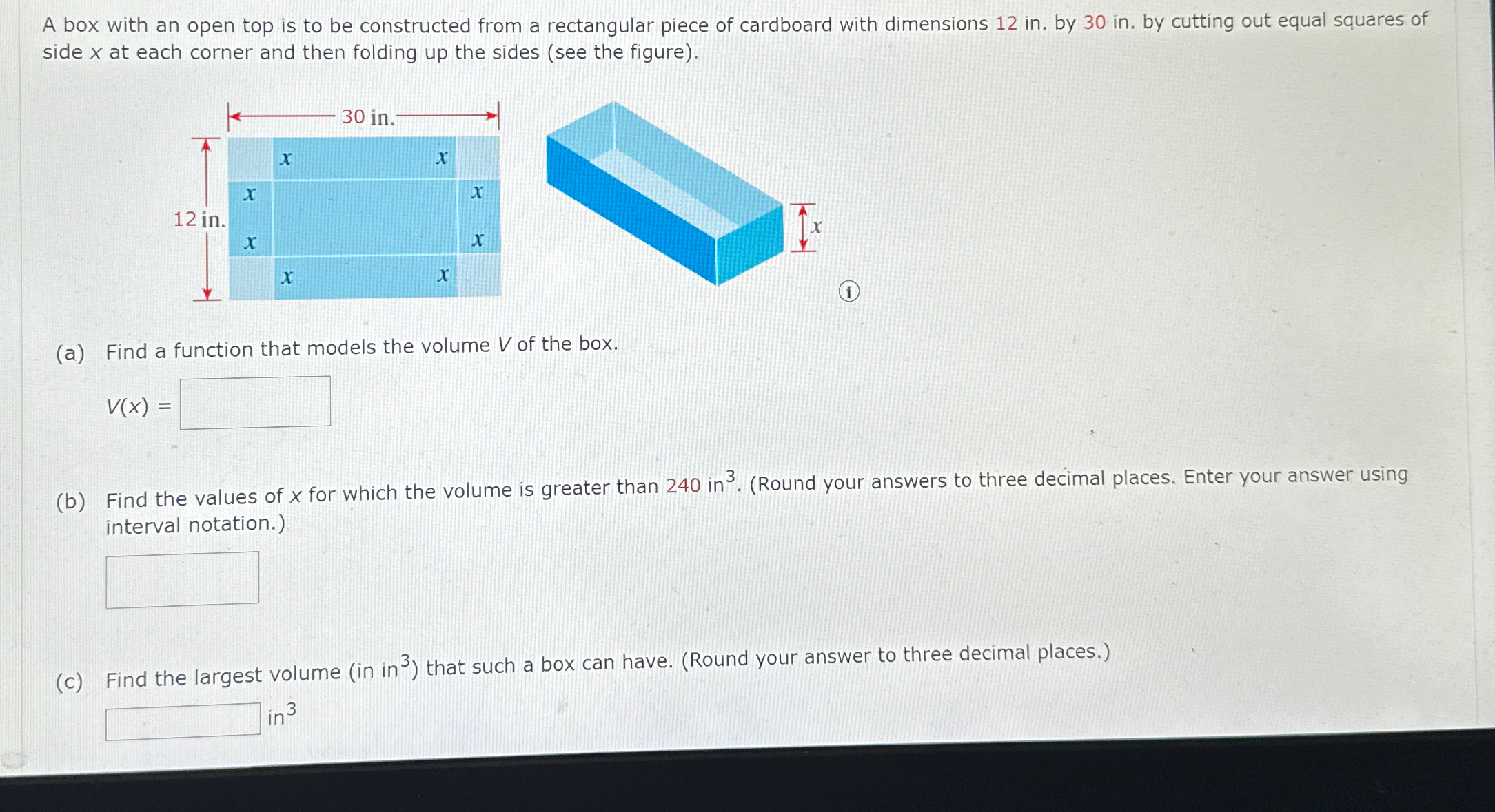 Solved A box with an open top is to be constructed from a | Chegg.com