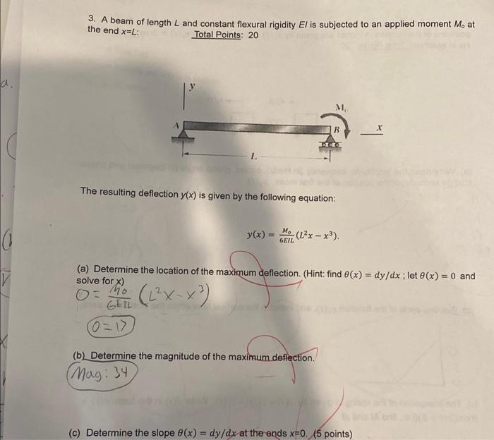 Solved 3. A beam of length L and constant flexural rigidity | Chegg.com