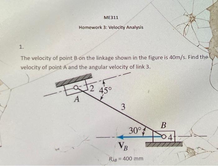 The velocity of point B on the linkage shown in the | Chegg.com