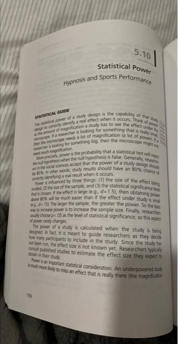 Solved Statistical Pover Hypnosis and Sports Performance | Chegg.com