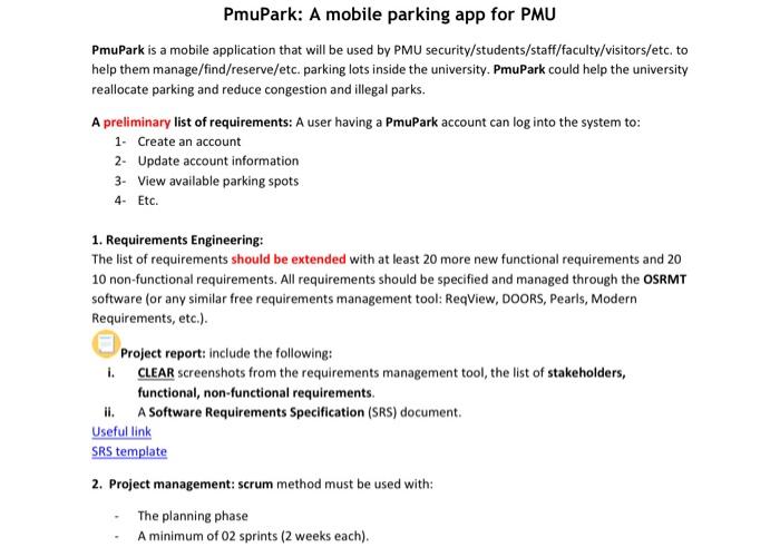 Solved PmuPark: A mobile parking app for PMU PmuPark is a | Chegg.com