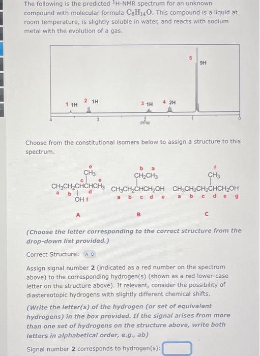 Solved The following is the predicted 1H−NMR spectrum for an | Chegg.com