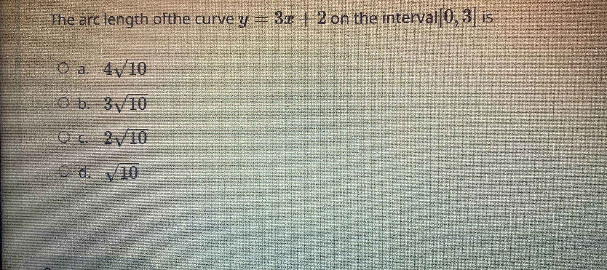 Solved The arc length ofthe curve y=3x+2 ﻿on the interval | Chegg.com