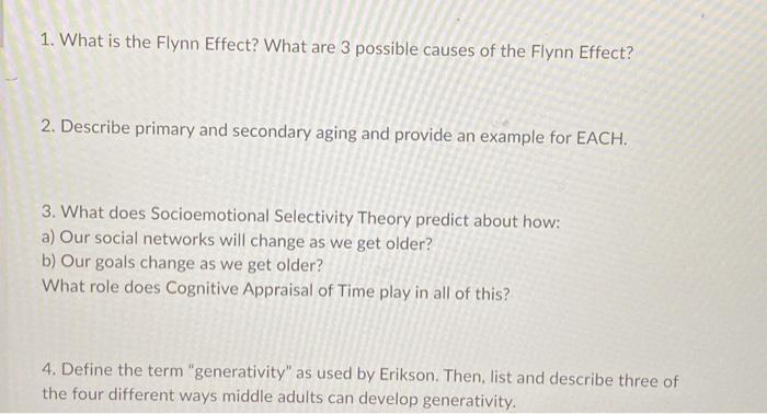 Solved 1. What is the Flynn Effect? What are 3 possible | Chegg.com