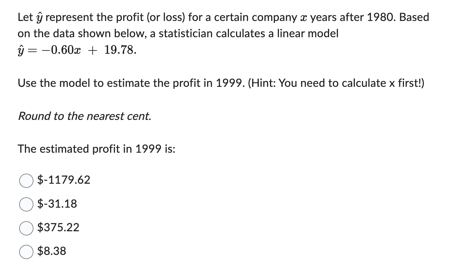 Solved Let hat(y) ﻿represent the profit (or loss) ﻿for a | Chegg.com