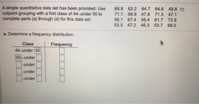 Solved A simple quantitative data set has been provided. Use | Chegg.com