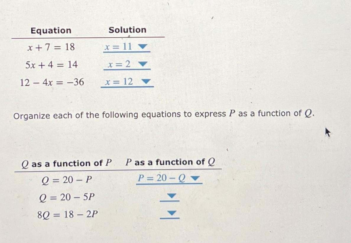 Solved \table[[Equation,Solution],[x+7=18,x=11grad | Chegg.com