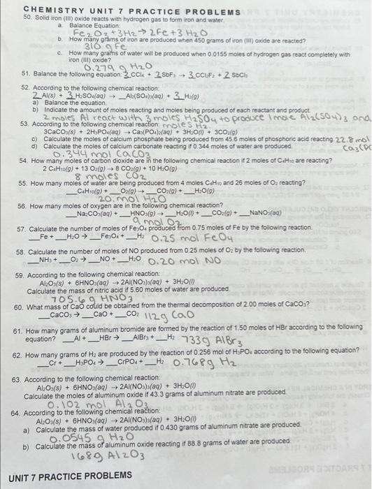 Solved CHEMISTRY UNIT 7 PRACTICE PROBLEMS 50. Solid tron | Chegg.com