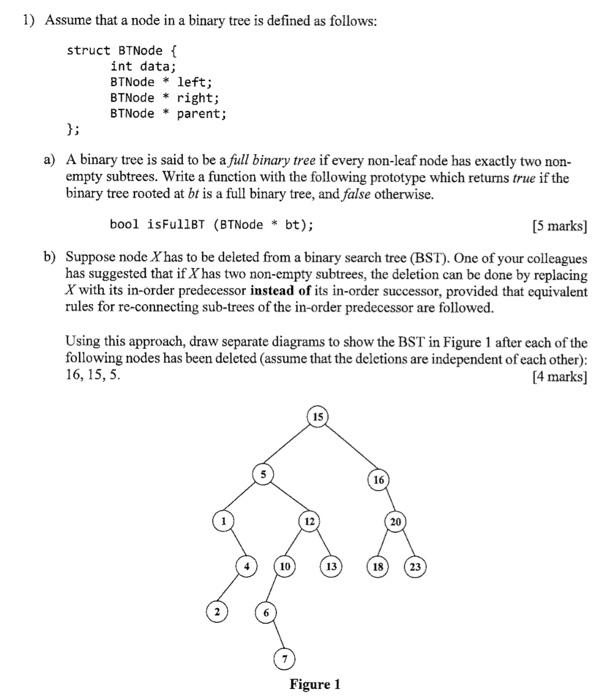 Solved 1) Assume that a node in a binary tree is defined as | Chegg.com