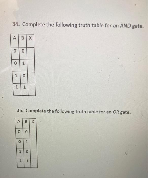 Solved 34. Complete the following truth table for an AND | Chegg.com