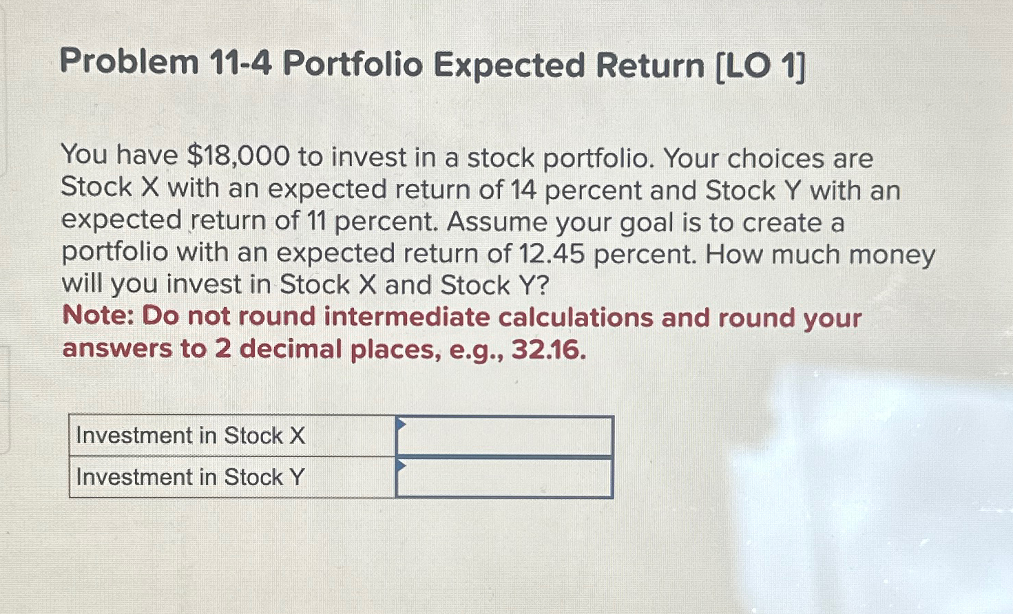 Solved Problem 11-4 ﻿Portfolio Expected Return [LO 1]You | Chegg.com