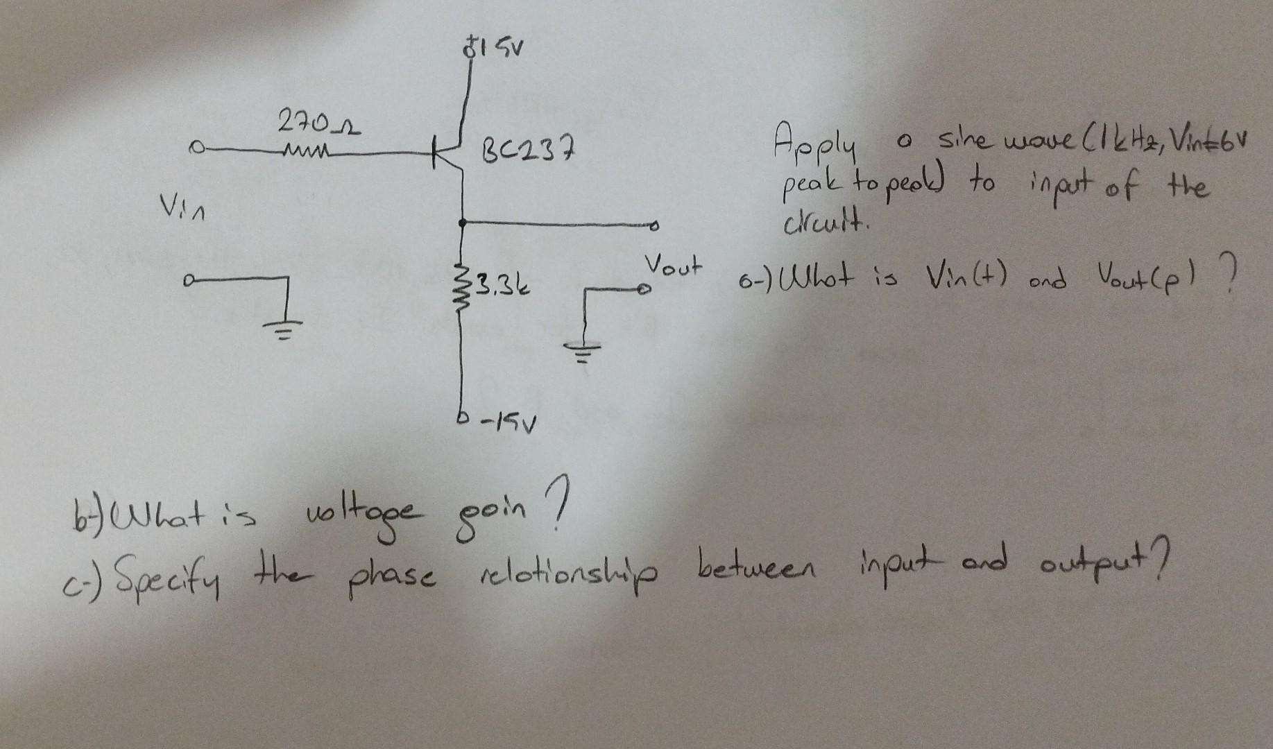 Solved Apply o sine wave (1kHz,Vin =6v peak topeed to input | Chegg.com