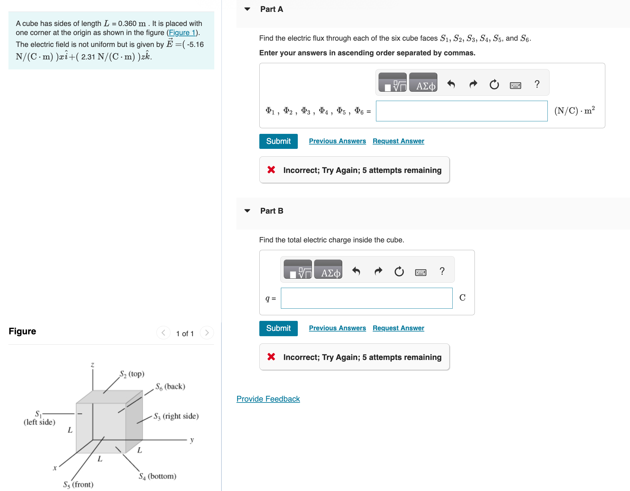 Solved Part AA cube has sides of length L=0.360m. ﻿It is | Chegg.com