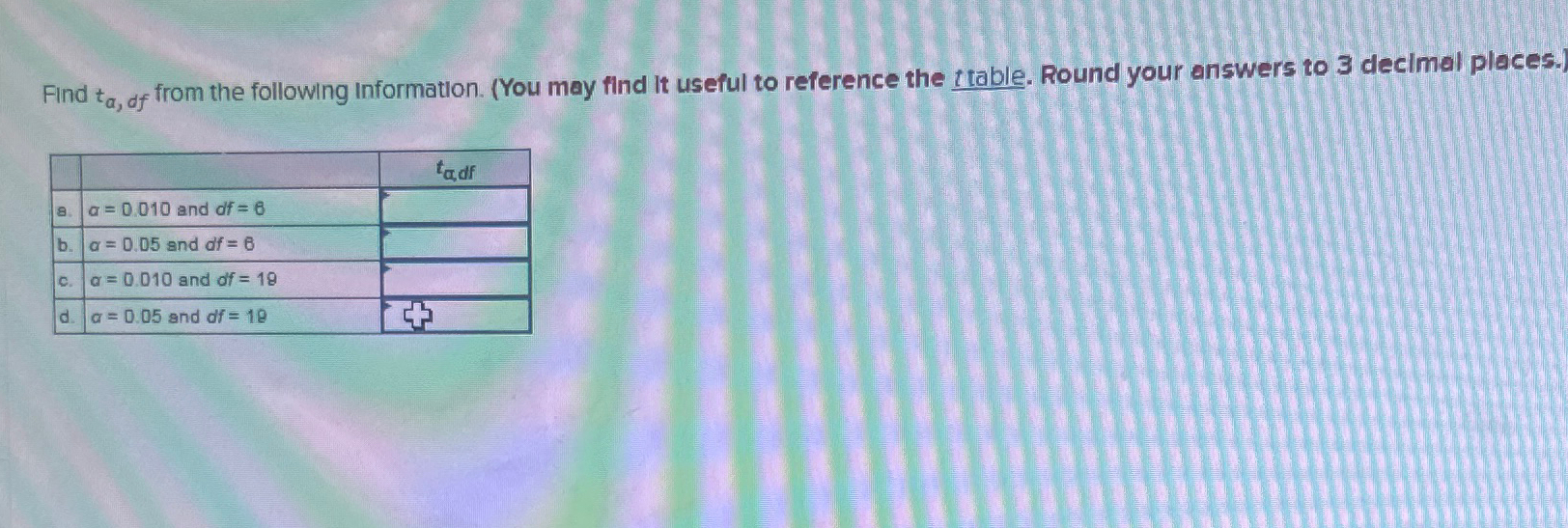 Solved Find ta,df ﻿from the following Information. (You may | Chegg.com