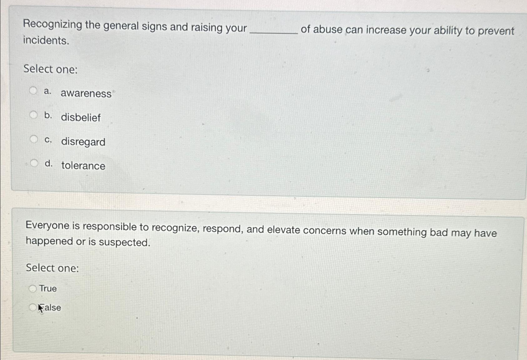 Solved Recognizing the general signs and raising your of | Chegg.com