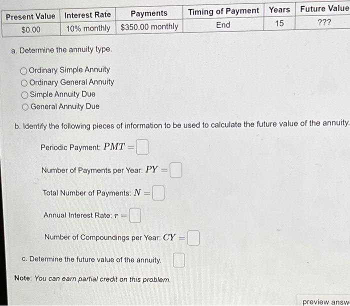 Solved a. Determine the annuity type. Ordinary Simple | Chegg.com