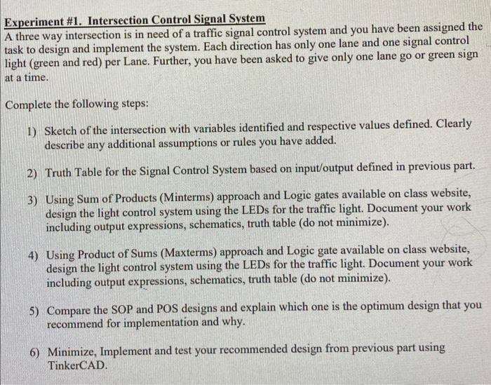 Solved Experiment #1. Intersection Control Signal System A | Chegg.com
