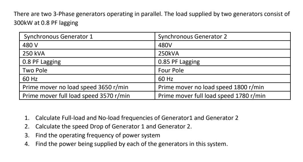 Solved There are two 3-Phase generators operating in | Chegg.com