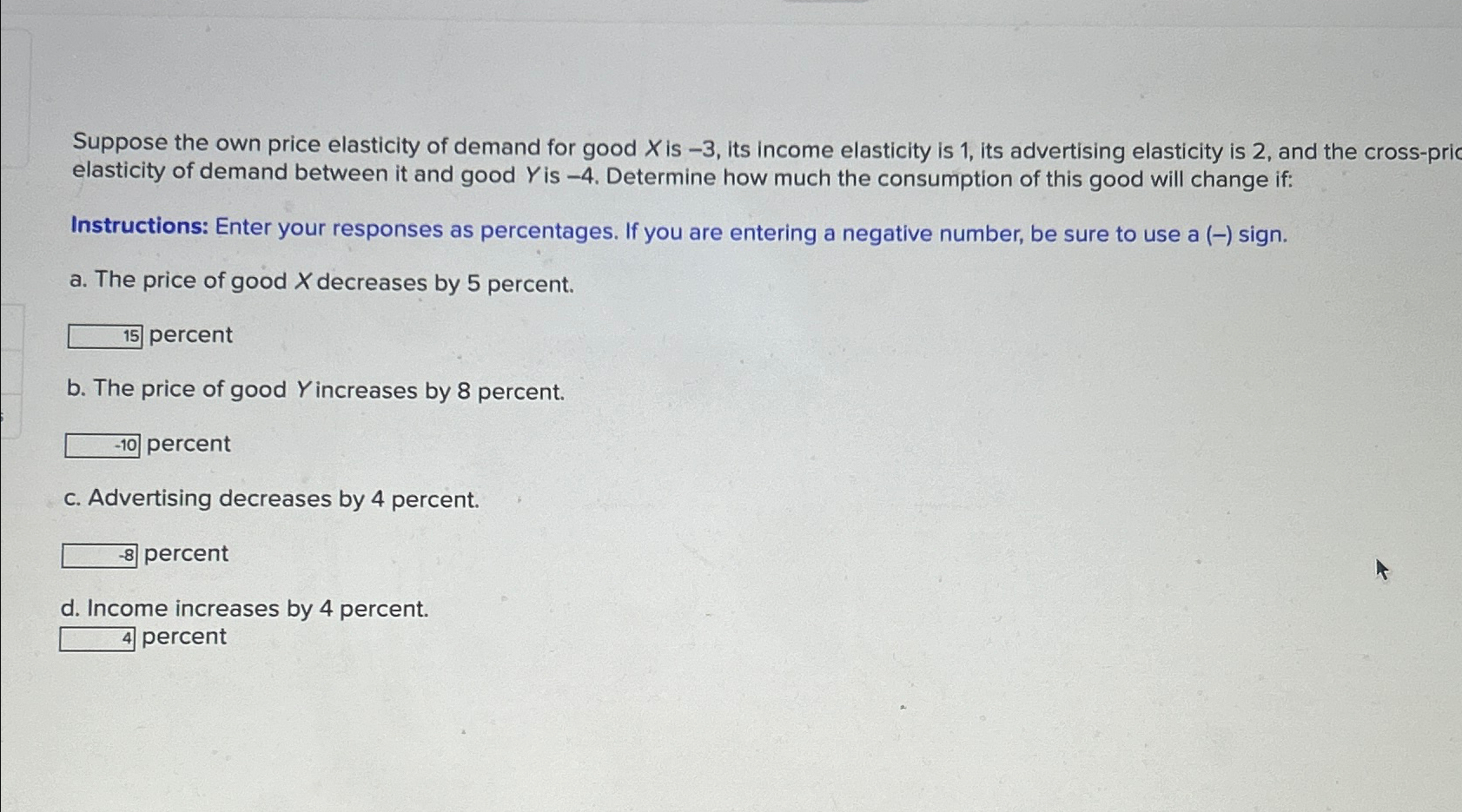 Solved Suppose the own price elasticity of demand for good x | Chegg.com