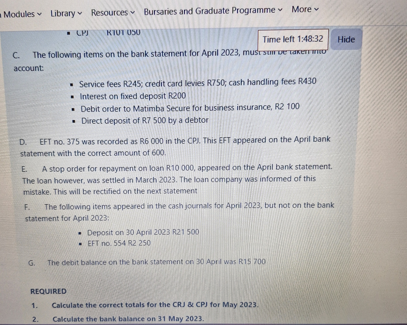 Solved Modules vv ﻿Library • ﻿Resources vv ﻿Bursaries and | Chegg.com