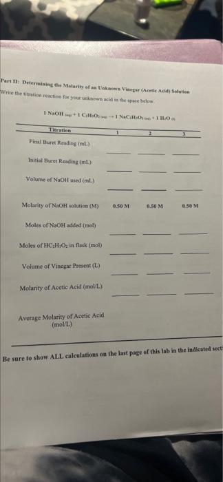 Solved Part II: Determining the Molarity of an Unknown | Chegg.com