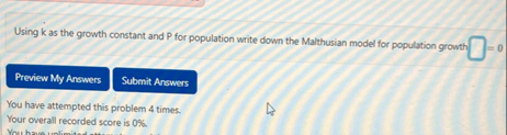 Solved Using k ﻿as the growth constant and P ﻿for population | Chegg.com