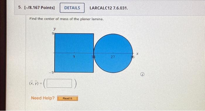Find the center of mass of the planar lamina. | Chegg.com