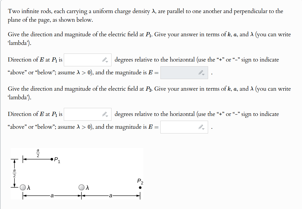 Solved Two infinite rods, each carrying a uniform charge | Chegg.com