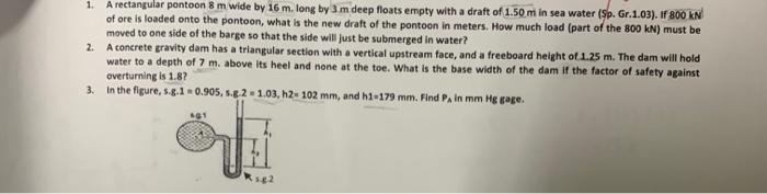 Solved 1. A rectangular pontoon 8 m wide by 16 m. long by 3 | Chegg.com