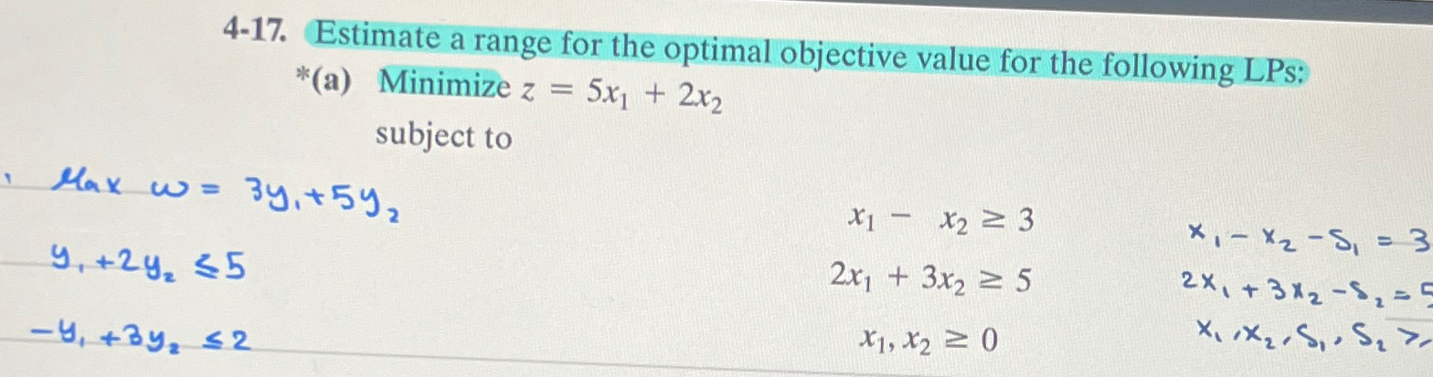 Solved 4-17. ﻿Estimate a range for the optimal objective | Chegg.com