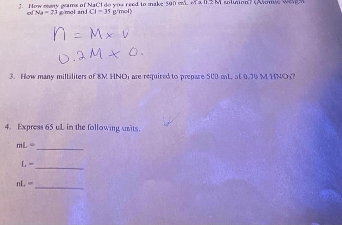 Solved 2. How many grams of NaCl do you need to make 500 mL | Chegg.com