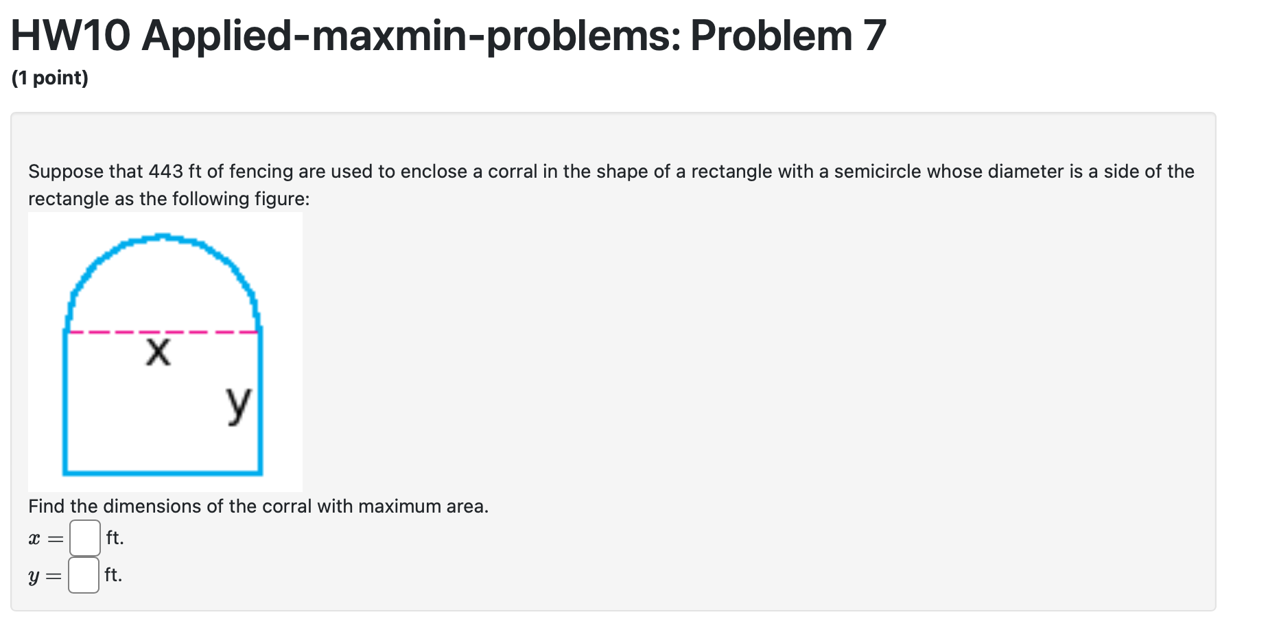 Solved Suppose that 443ft ﻿of fencing are used to enclose a | Chegg.com