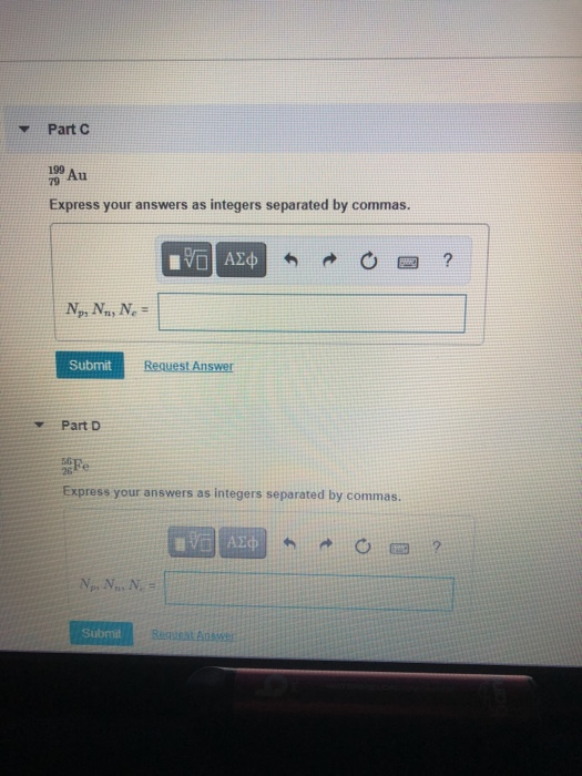 Solved Part C 199 79 Au Express your answers as integers | Chegg.com
