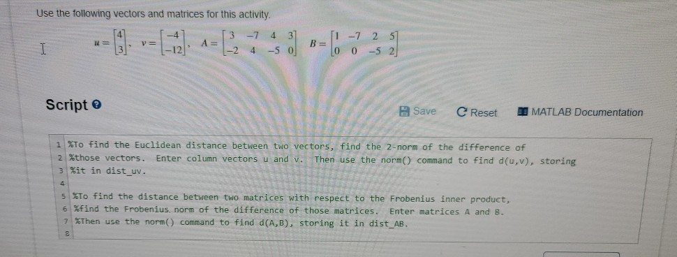 Solved Use the following vectors and matrices for this | Chegg.com