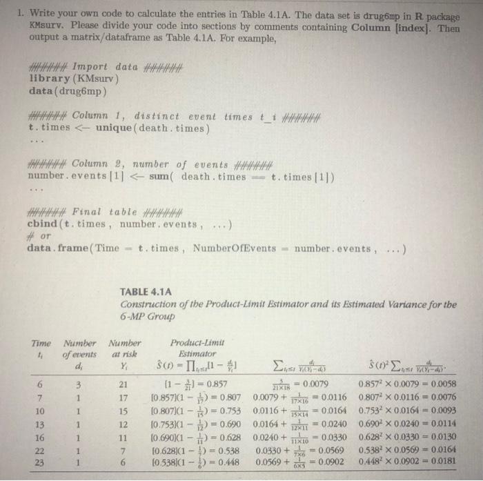 1. Write your own code to calculate the entries in | Chegg.com