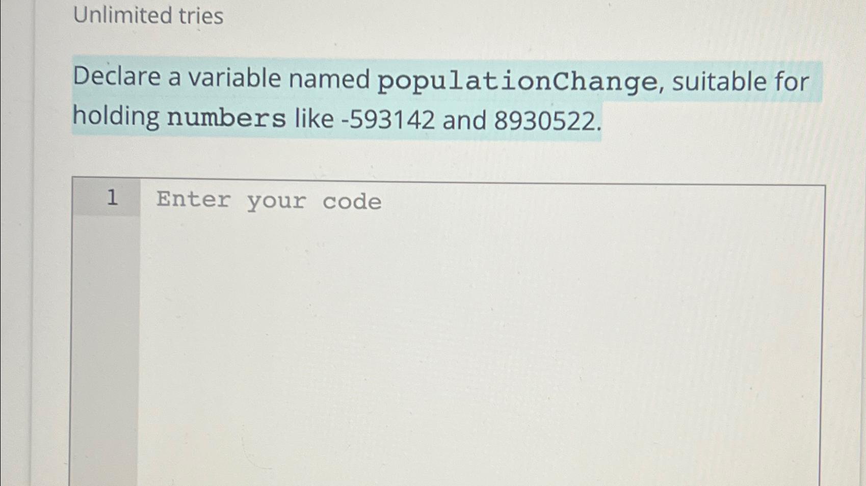 Solved Unlimited triesDeclare a variable named | Chegg.com
