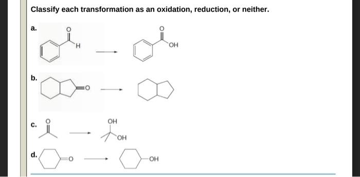 Solved Classify each transformation as an oxidation, | Chegg.com