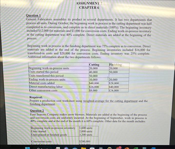 Solved 1) a. Required: prepare a production cost worksheet | Chegg.com